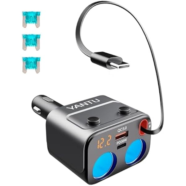 84W Car Cigarette Lighter Splitter, Dual Cigarette Lighter Adapters for ...