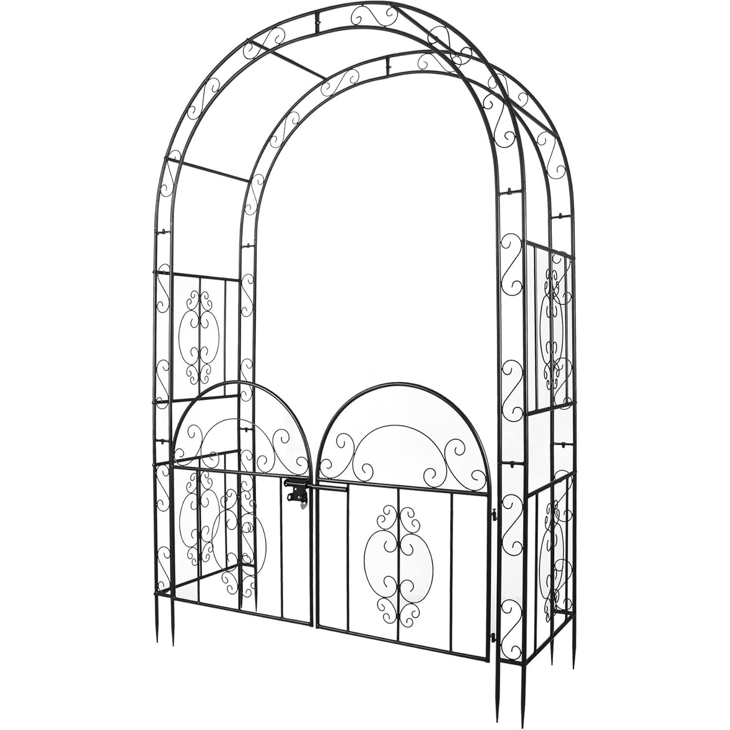 84in High Metal Garden Arbor with Gate, Heavy Duty Wide Garden Arch ...