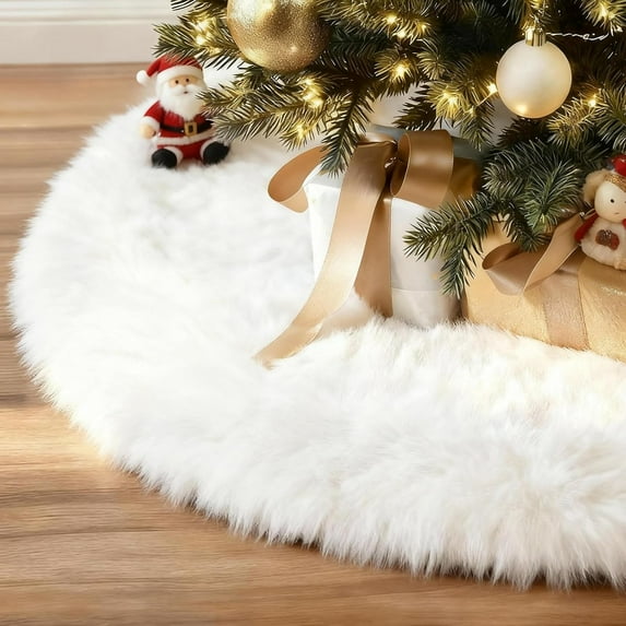 84inch Thick Wool Fur Tree Skirt Snowy White Plush Velvet Wool-Like ...