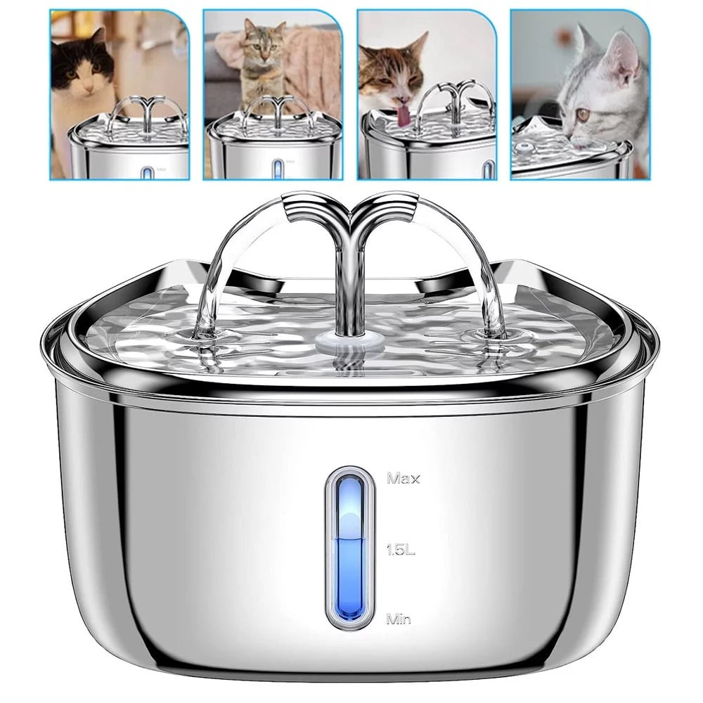 84oz/2.5L Stainless Steel Cat Water Fountain, Automatic Pet Water ...