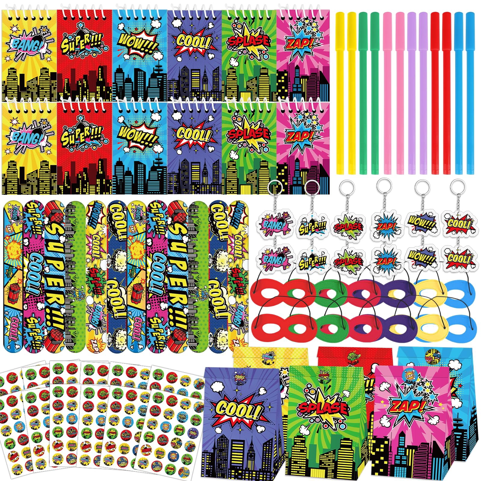 84pcs Hero Themed Super Party Favors with Colorful Gift Bag Notepad Pen ...