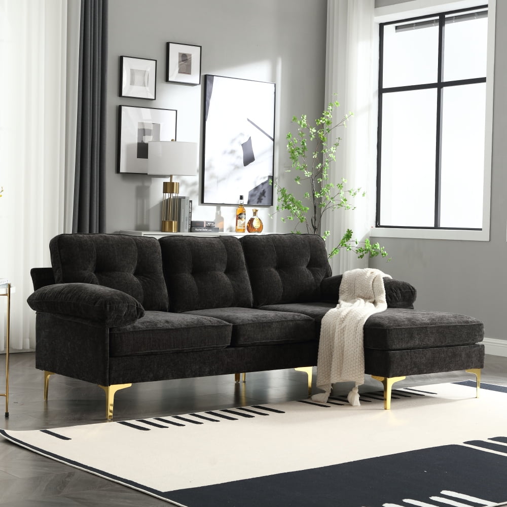 85.04" 4-Seat Modern Chenille L-Shape Sofa, Solid Wood Sectional Sofa ...