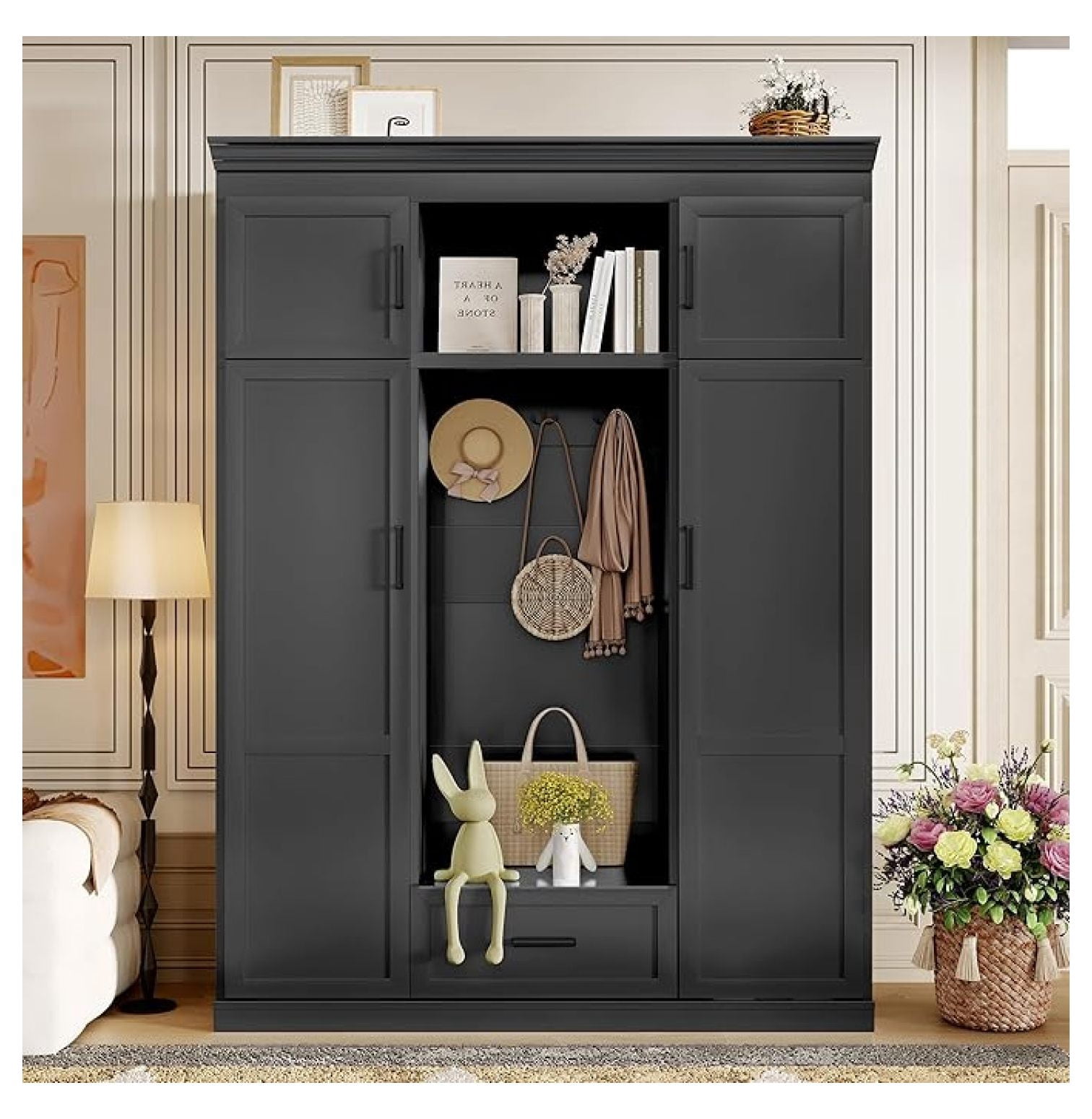 85.2''H Hall Tree with and 3 , Modern Large Hall Tree with 5 Drawers ...