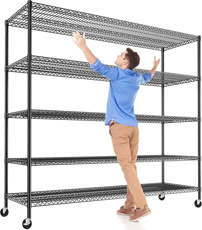 85.7"H Storage Shelves 3200LBS 5 Tier Wire Shelving Unit with Wheels 55 ...
