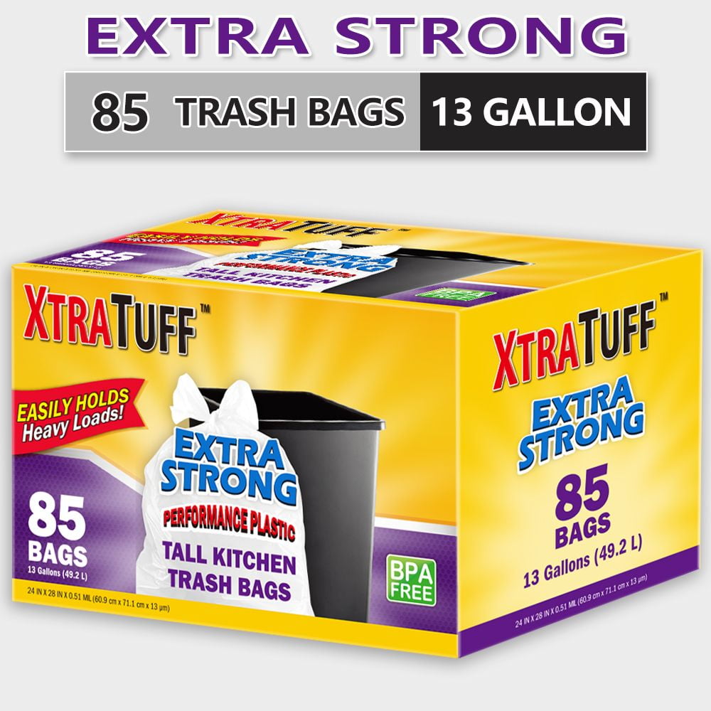 85 Count 13 Gallon Trash Bags - Puncture Resistant Large Garbage Bags ...