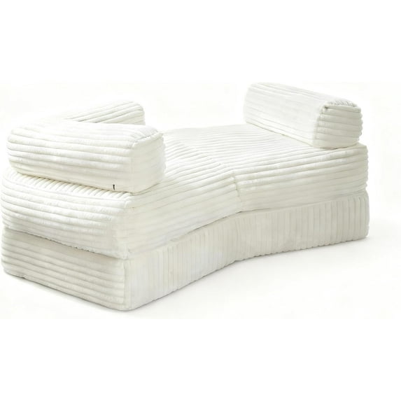 85'' Curved Corduroy Bean Bag Sofa Upholstered Loveseat Chaise Lounge ...