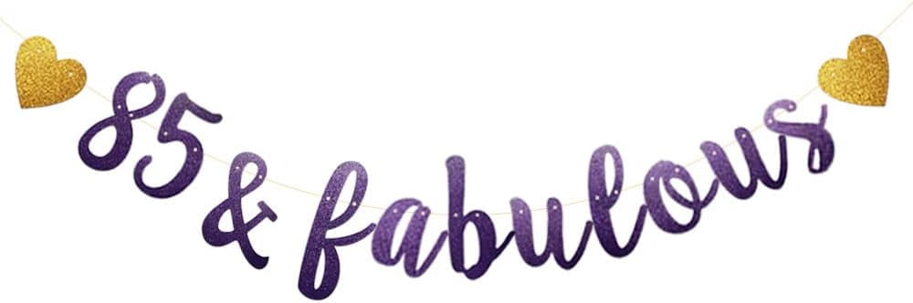 85 & Fabulous Banner, Purple Glitter Paper Banner Sign,85th Birthday ...