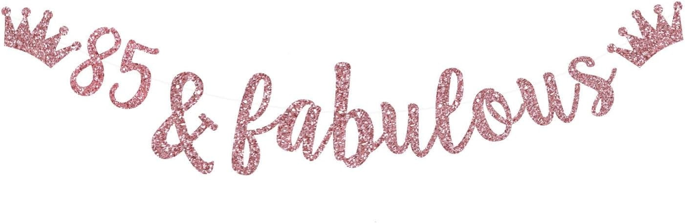 85 & Fabulous Banner, Rose Gold Glitter Bunting Sign for Happy 85th ...