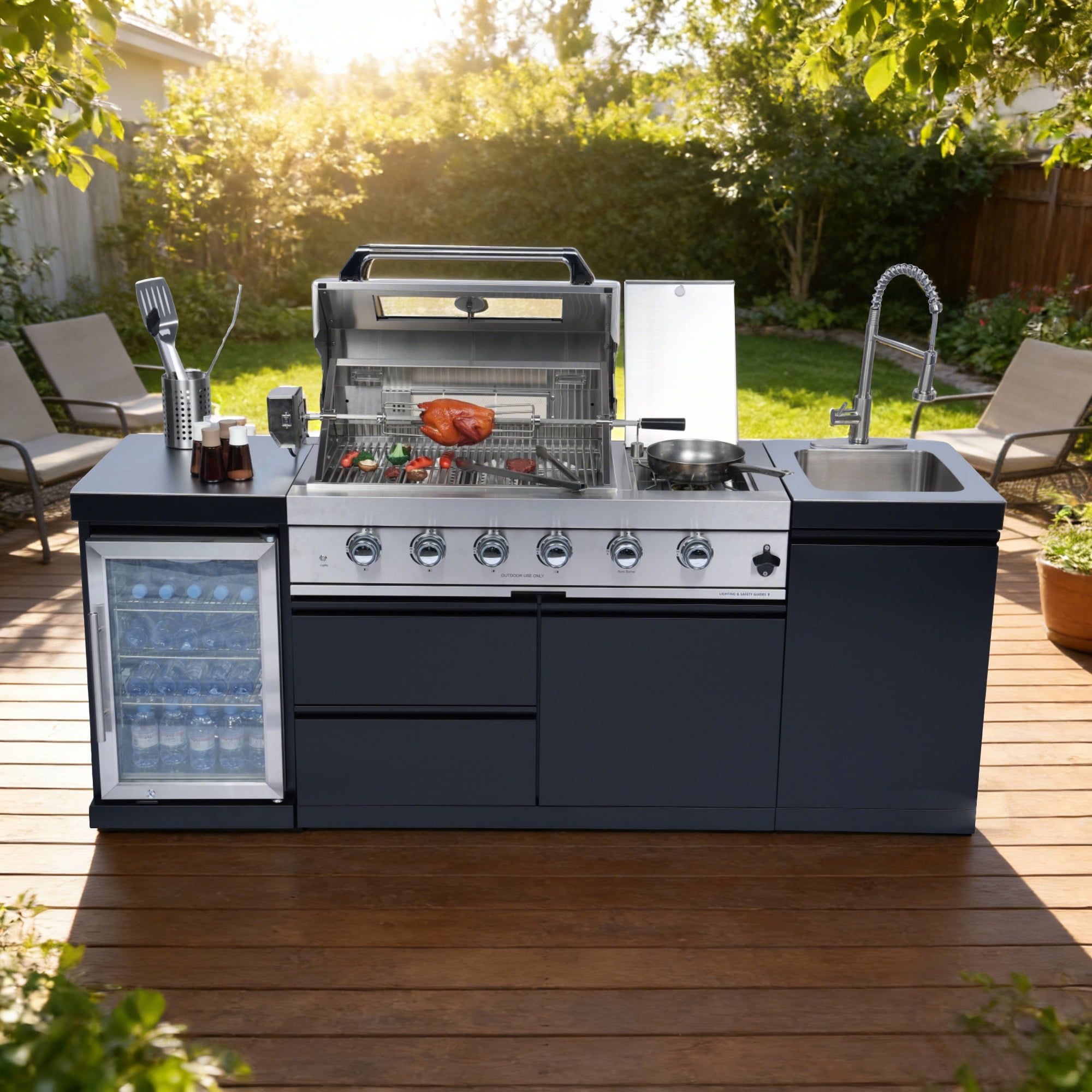 85-Inch 4-Burner 72000 BTU Deluxe Stainless Steel Outdoor Kitchen ...