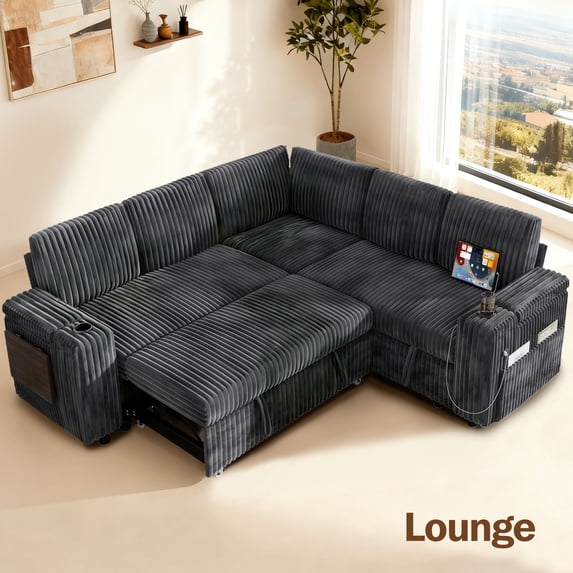 85" Modular Sectional Sofa, L Shaped 5-Seater Sleeper Sofa with Pull ...