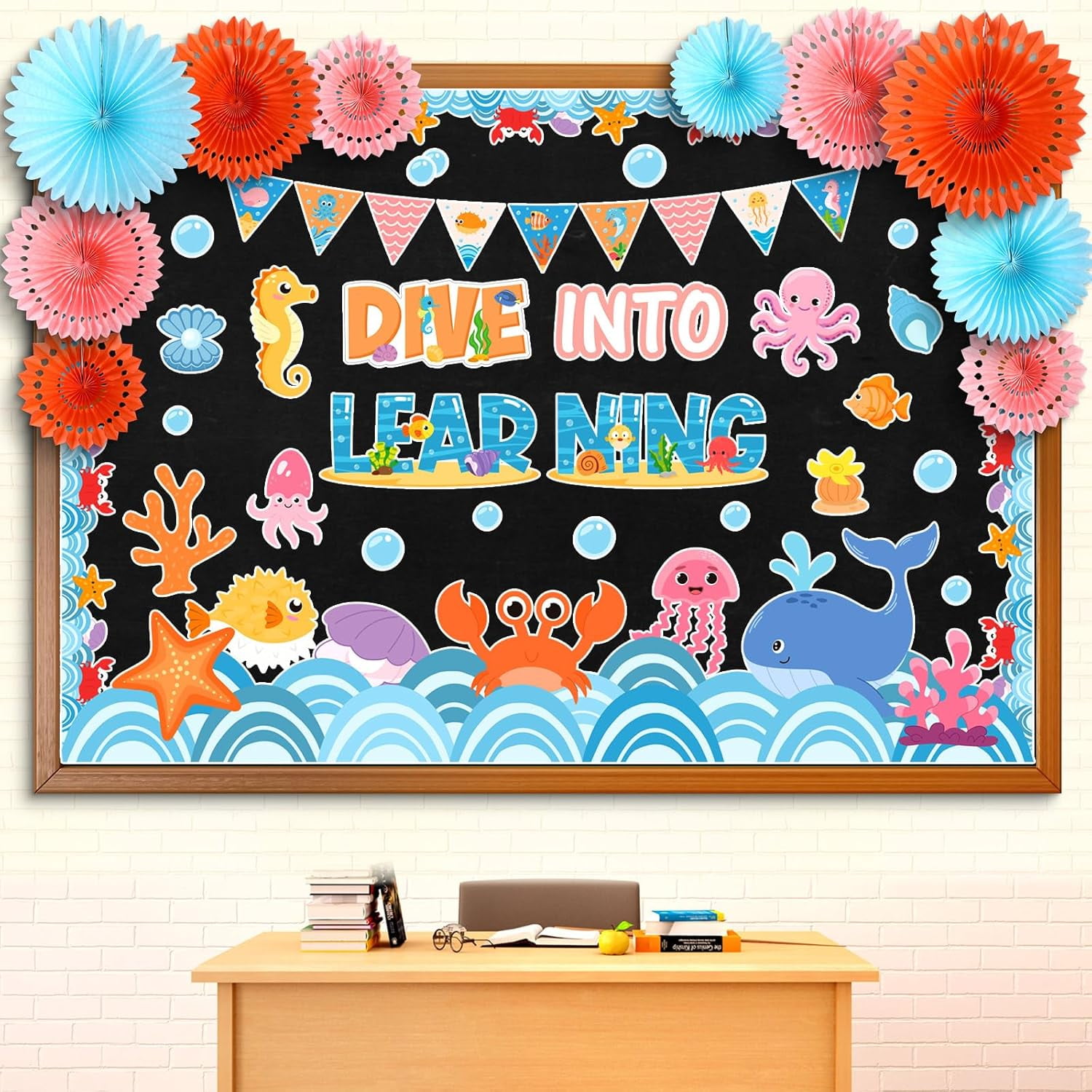 85 Pcs Boho Ocean Bulletin Board Decorations with Paper Fans Under the ...
