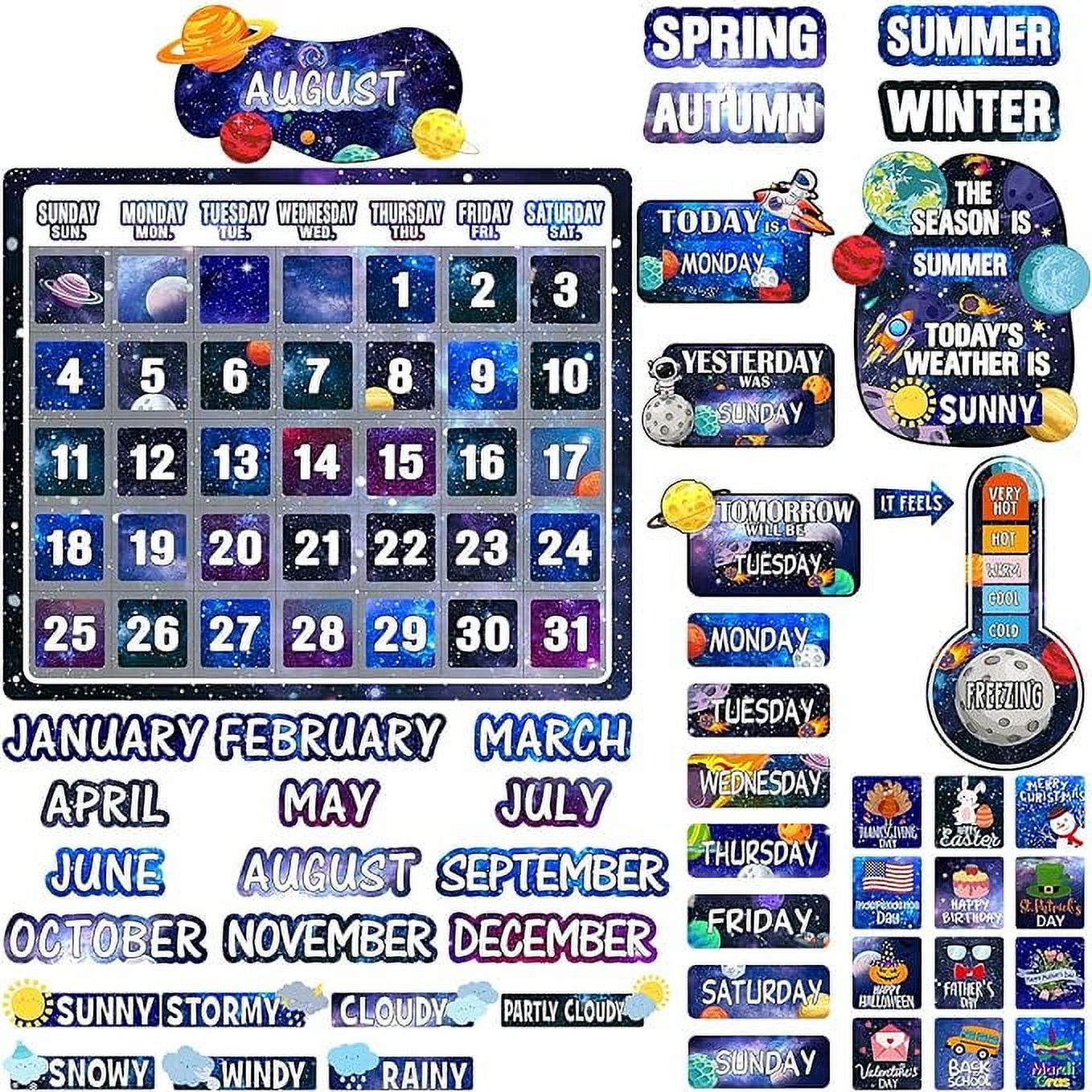 85 Pcs Galaxy Calendar Bulletin Board Set Outer Space Classroom ...