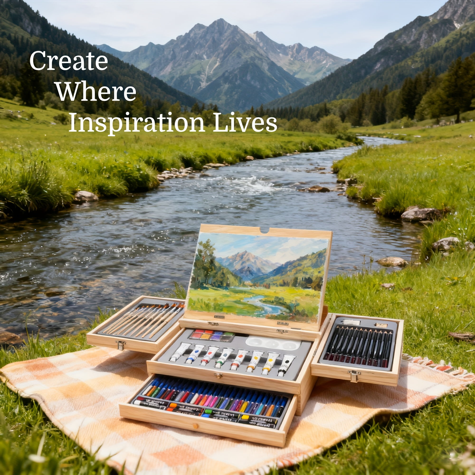 85-Piece Acrylic Paint Set with Wooden Tabletop Easel - Art Supplies ...