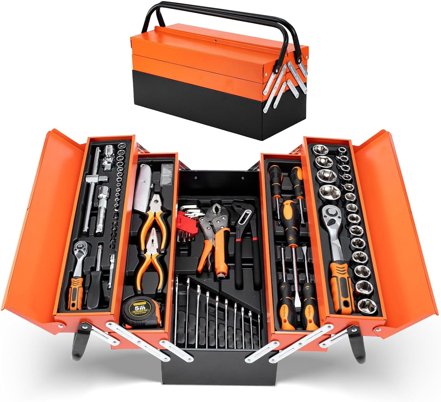 85 Piece Hand Tool Socket Wrench Set with Metal Tool Box for Home ...