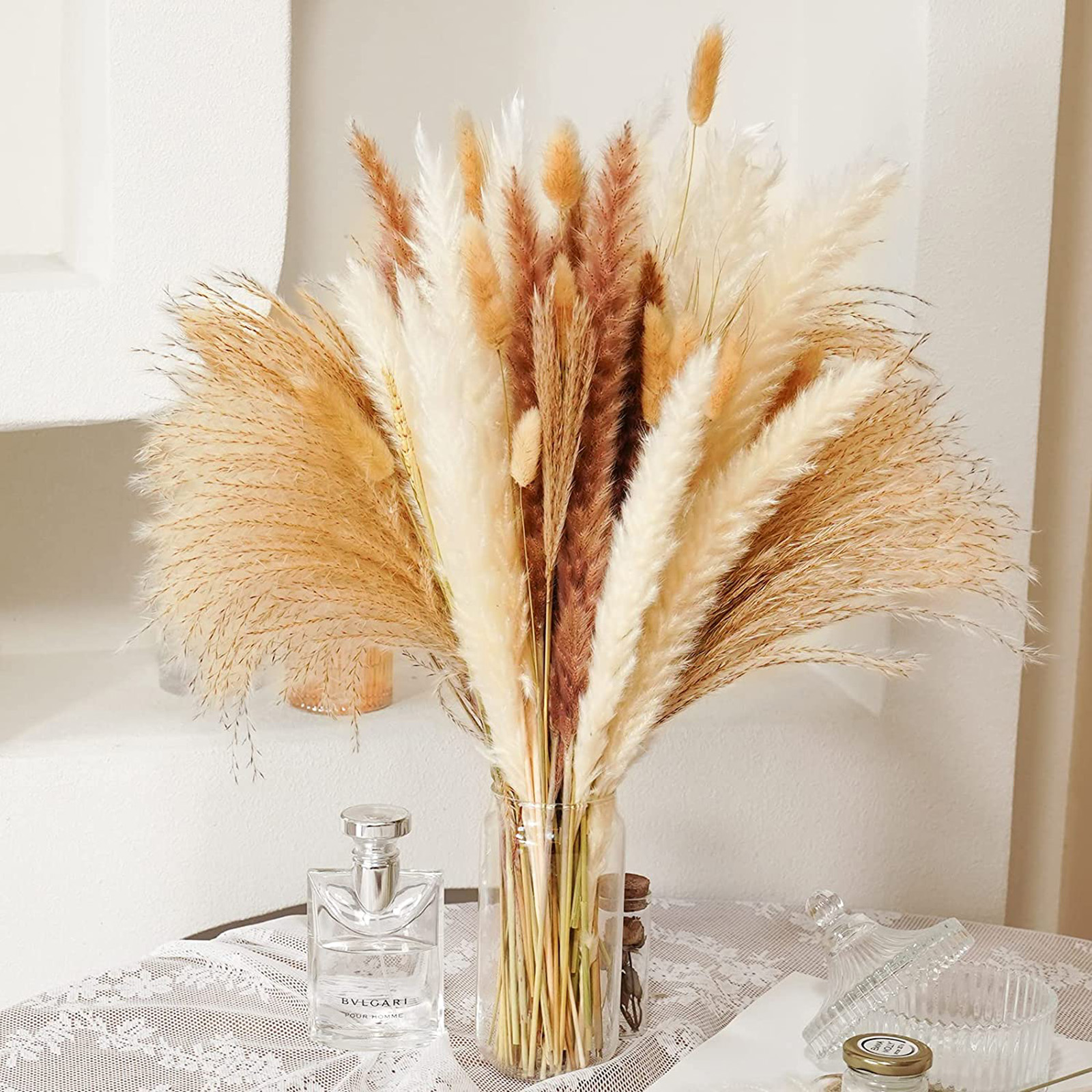 85 Pieces Natural Dried Reed Bouquet, Dried Flower Bouquet, Bohemian ...