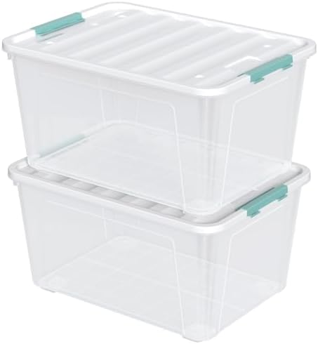 85 Quart Clear Storage Bins with Wheels, Large Plastic Lidded Storage ...