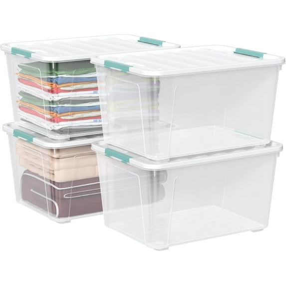 85 Quart Plastic Clear Bins with Lids, Large Plastic Storage Boxes with ...