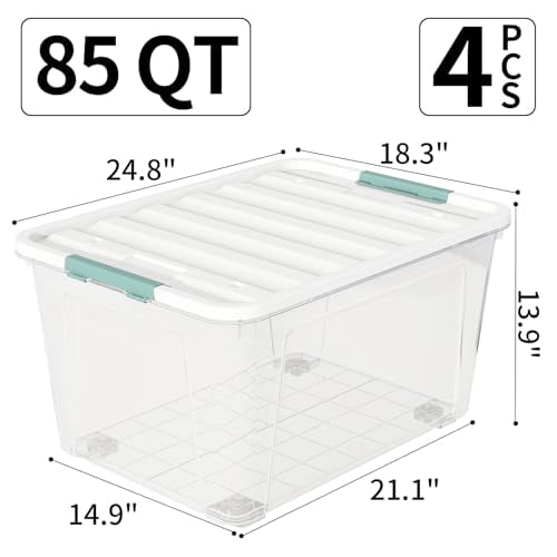 85-Quart Wheeled Latching Storage Box, Clear Stackable Organizer Box ...