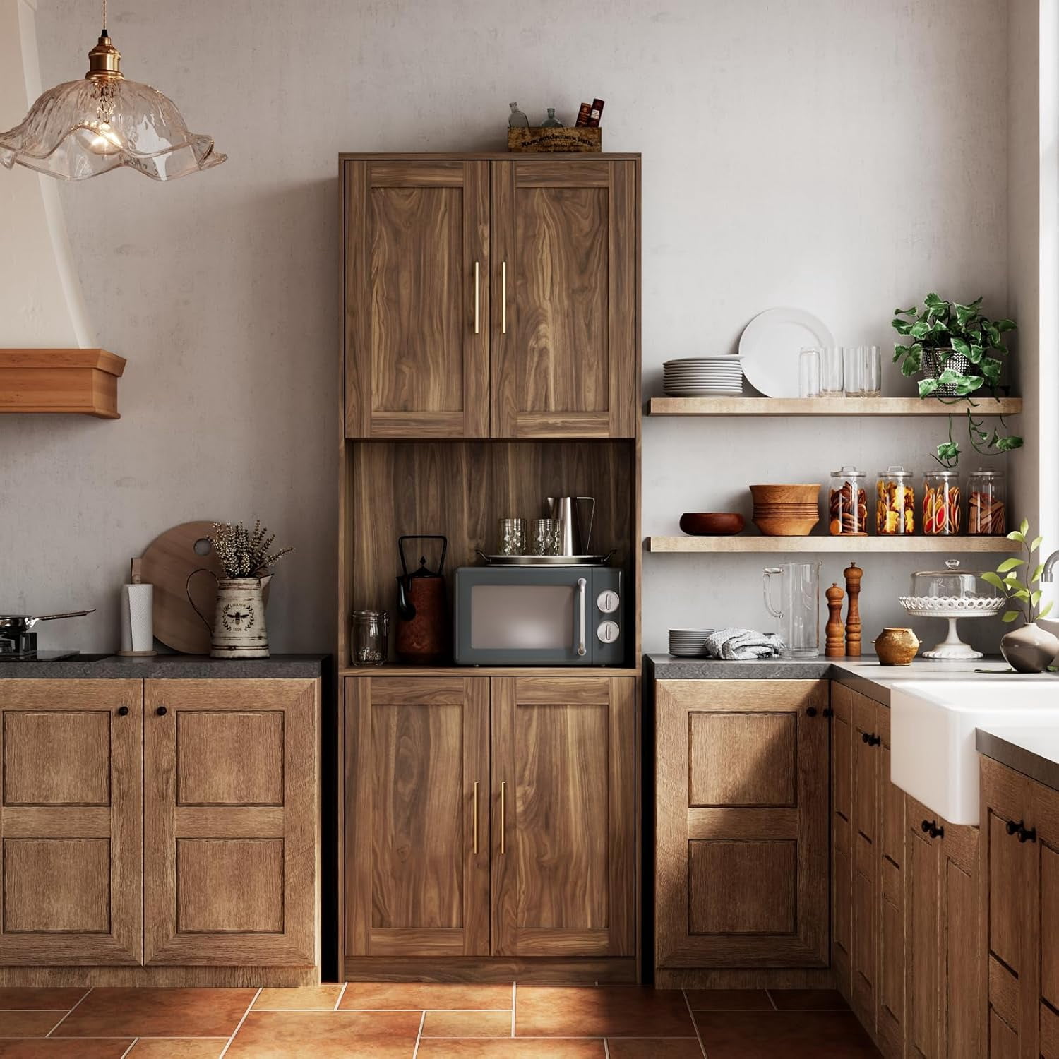 85" Tall Pantry Cabinet,Kitchen Storage Cabinets with Countertop ...