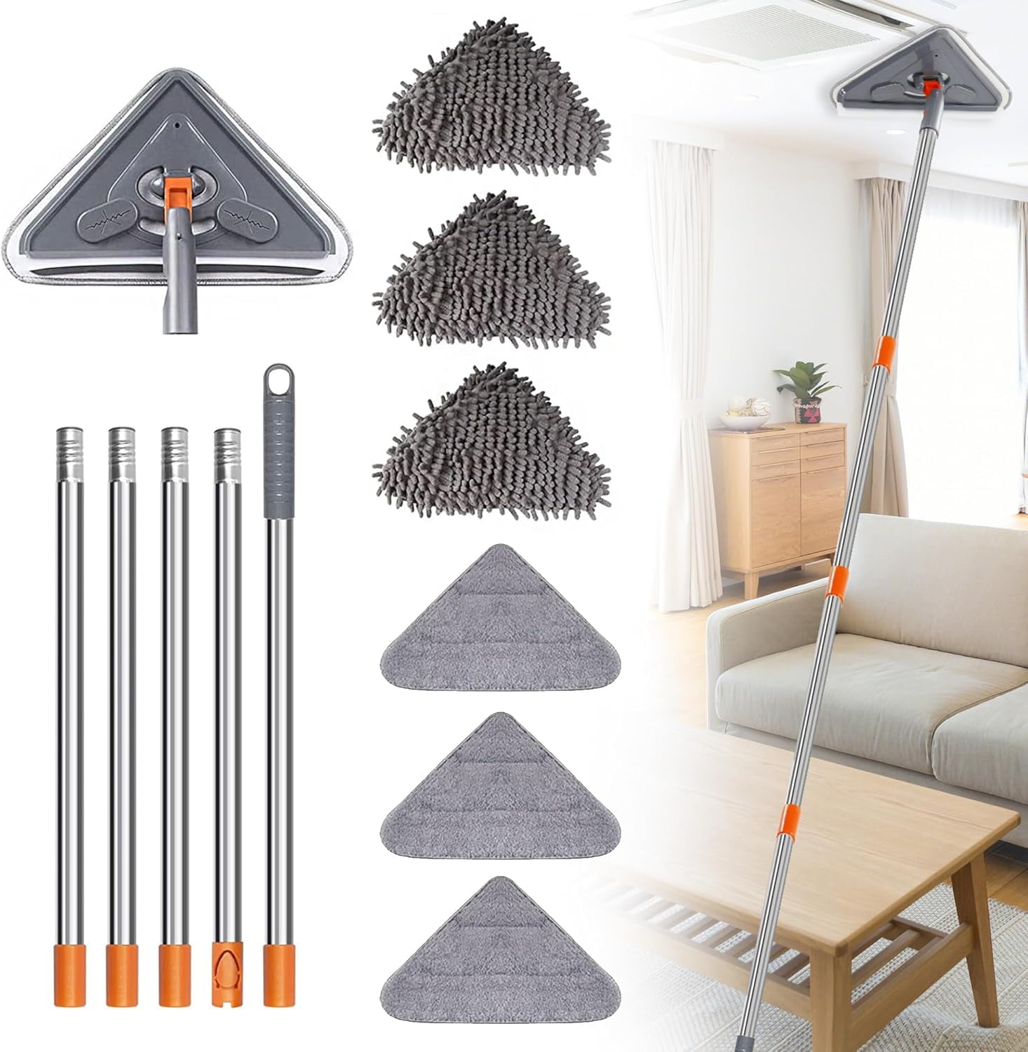 85" Wall Mop Wall Cleaner with Long Handle , 360° Rotating Microfiber ...