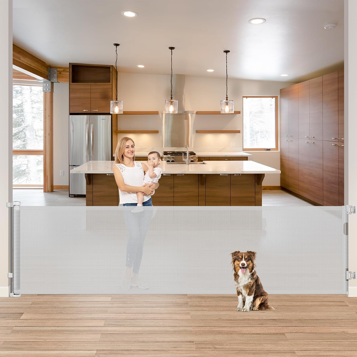 85" Wide Retractable Baby Gates Extra Wide Dog Gate, Retractable Dog ...