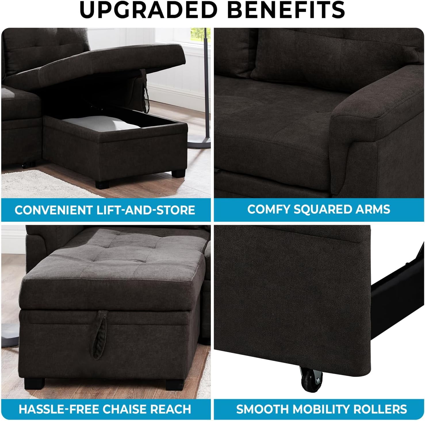 85 in. Convertible Sofa with Storage, Reversible L Shape Sofa Couch ...
