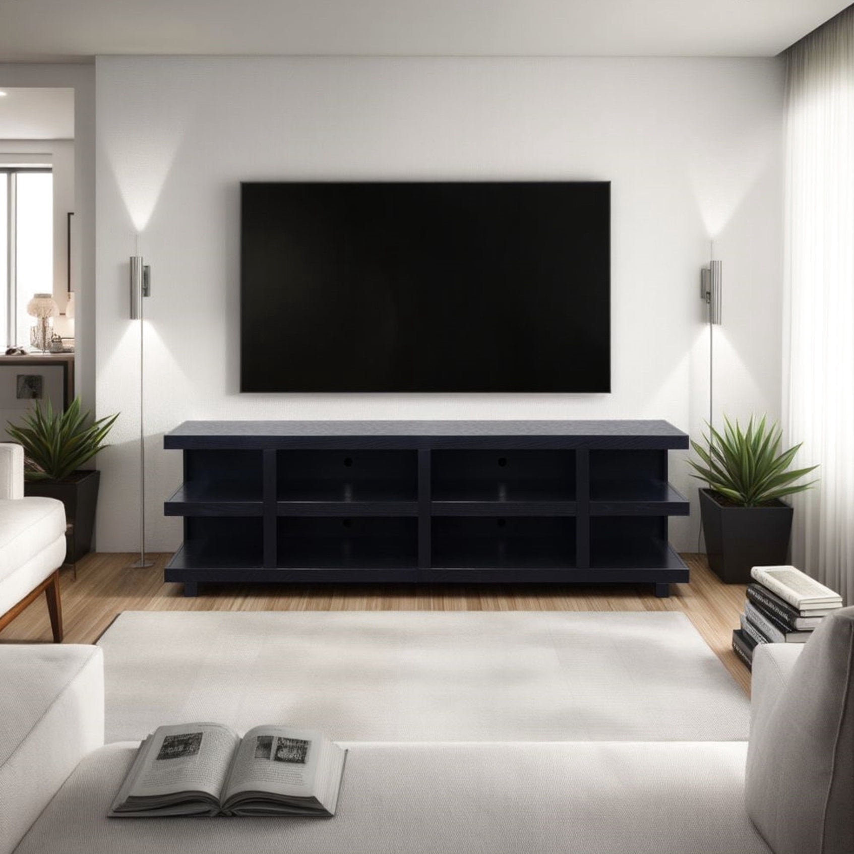 85-inch TV Console, Black Finish, Ideal for Large TVs | Wood Main ...