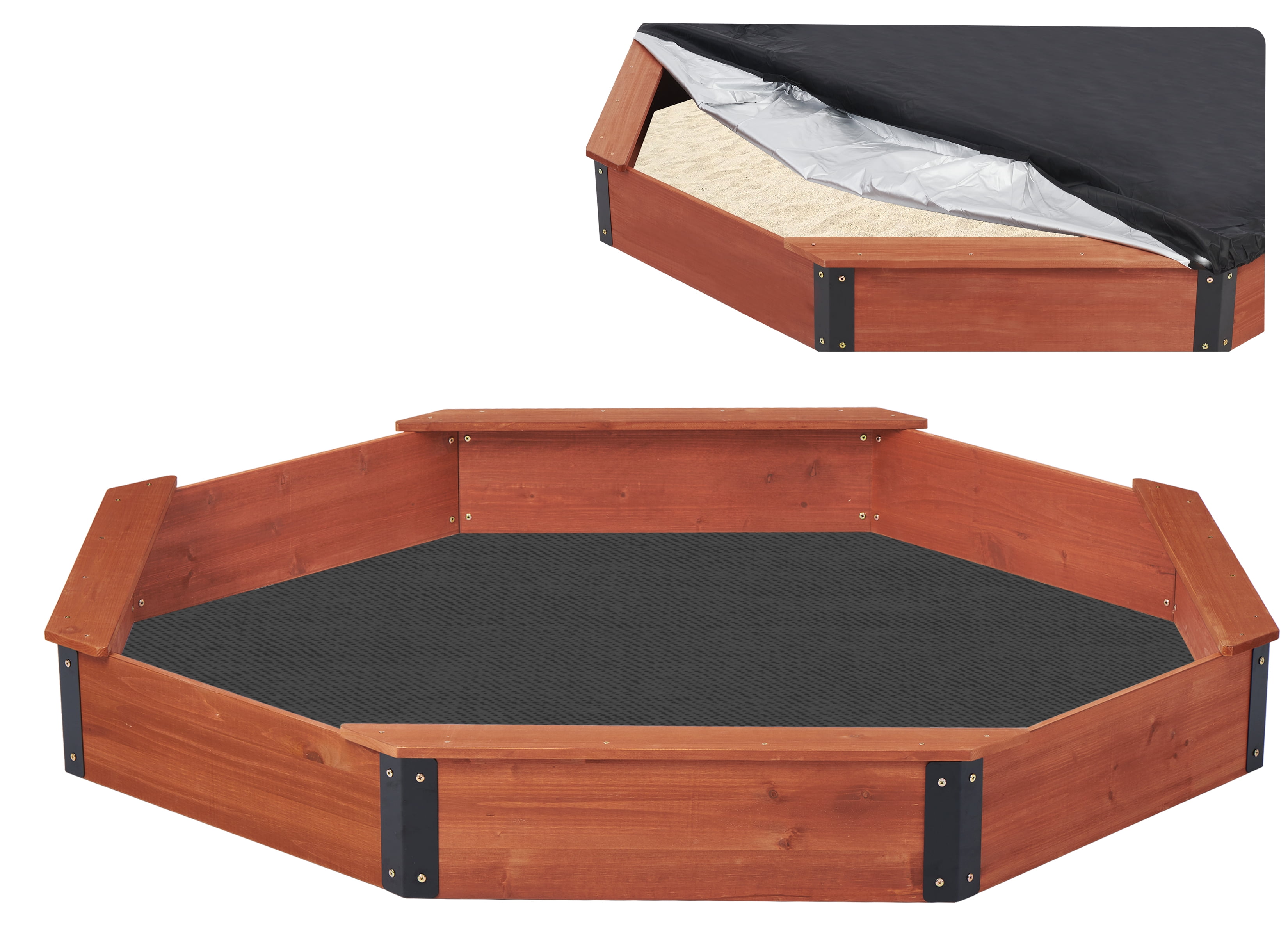 Wooden Octagon Sandbox with Cover, 85''x78''x9'', Indoor/Outdoor ...