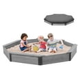 Wooden Octagon Sandbox with Cover, 85''x78''x9'', Kids Outdoor Backyard ...