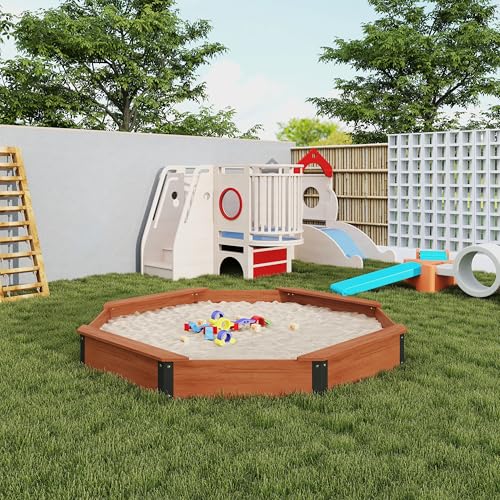 85''x78''x9'' Wooden Octagon Sandbox with Cover, Large Sandpit for Kids ...