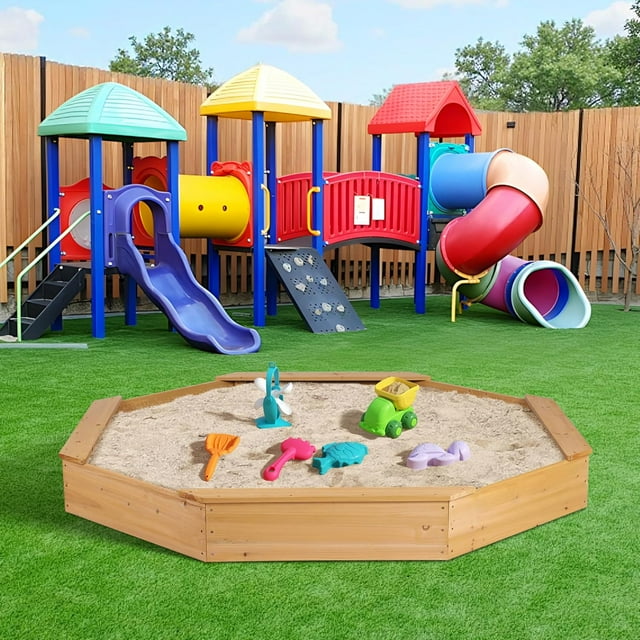 85"x80"x9" Wooden Large Octagon Sandbox with Cover, Outdoor XL Sand Box ...