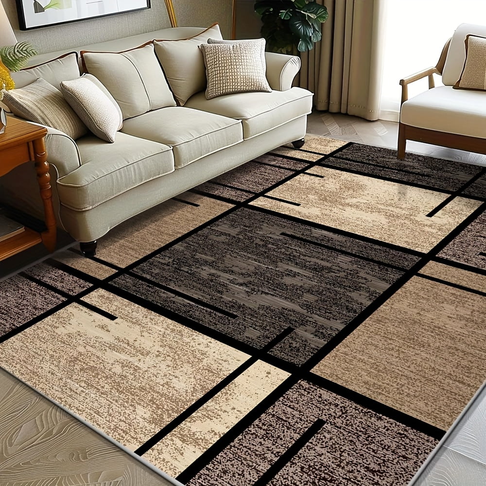 850 GSM Premium Velvet Area Mat, Beige Geometric Pattern, Machine ...