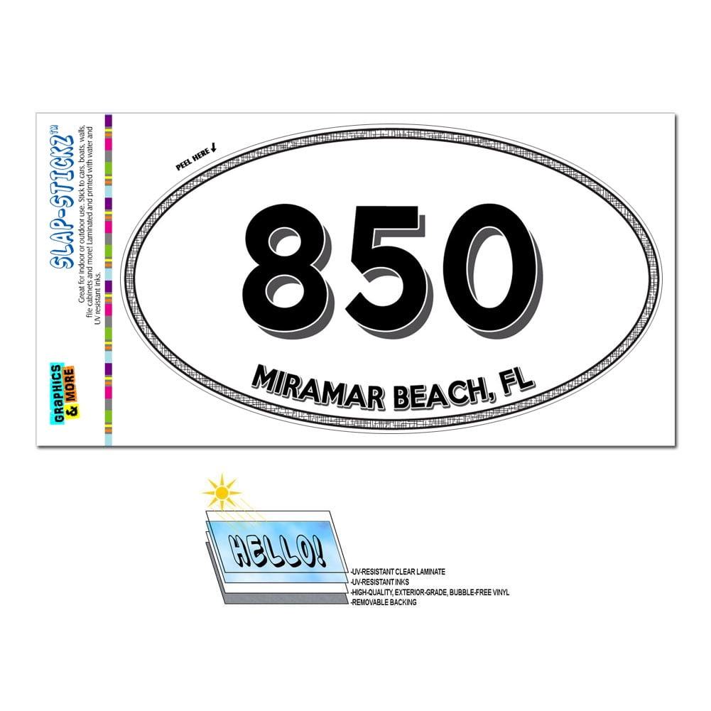 850 - Miramar Beach, FL - Florida - Oval Area Code Sticker - Walmart.com