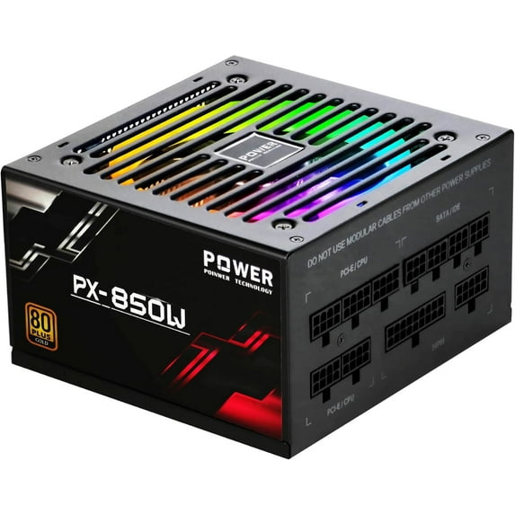 850 Watt Power Supply 80 Plus Gold - Silent 12cm RGB Fan, Full Modular ...