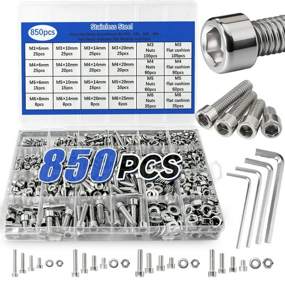 850pcs Stainless Steel Hex Socket Screw And Bolt Combination Set ...