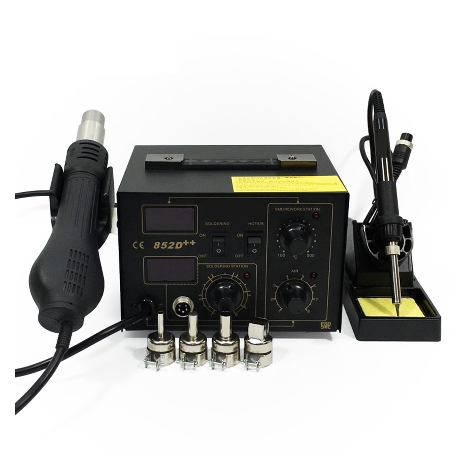 852D++ Hot Air Rework Station Soldering Station BGA De-Soldering 2 In 1 With Supply Air Gun Rack ...