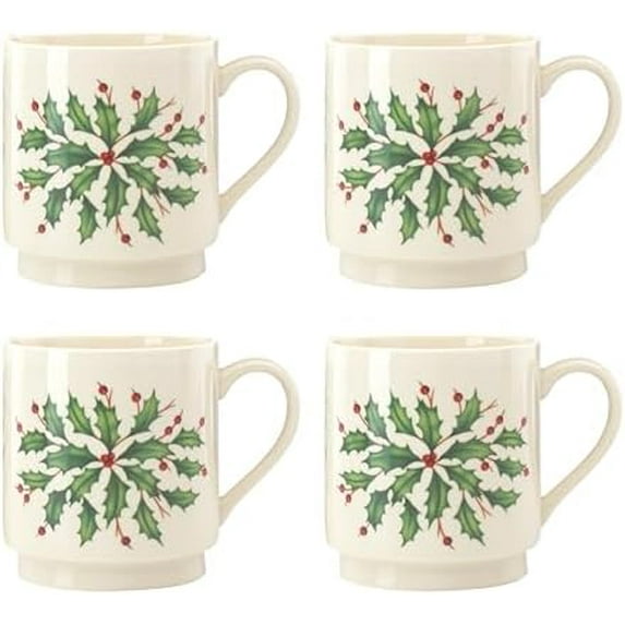 853763 Holiday 4-Piece Stackable Mug Set, Christmas Dinnerware, Hosting ...