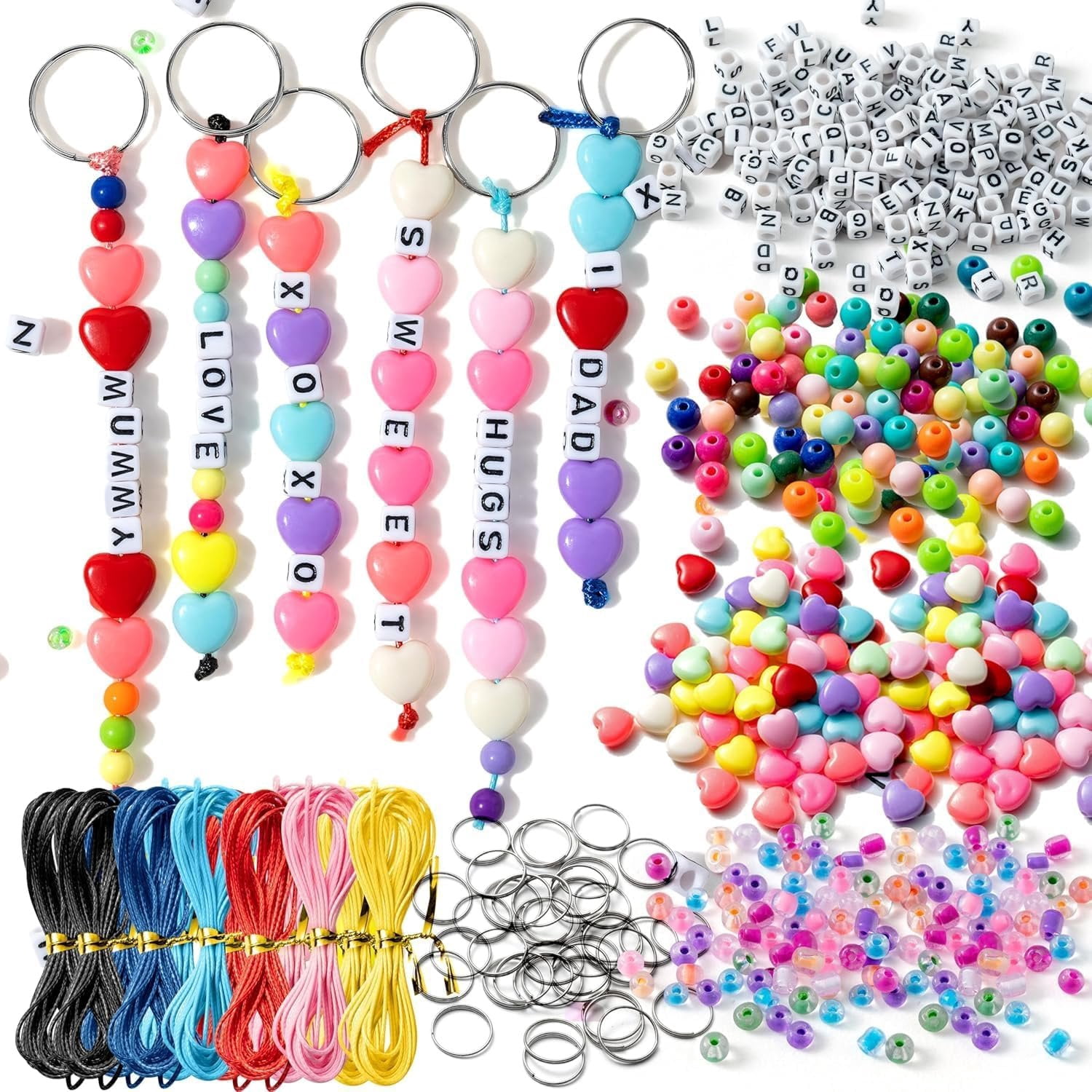 858 count DIY Making Crafts Kits Adjustable Letter Heart 6mm Pony ...