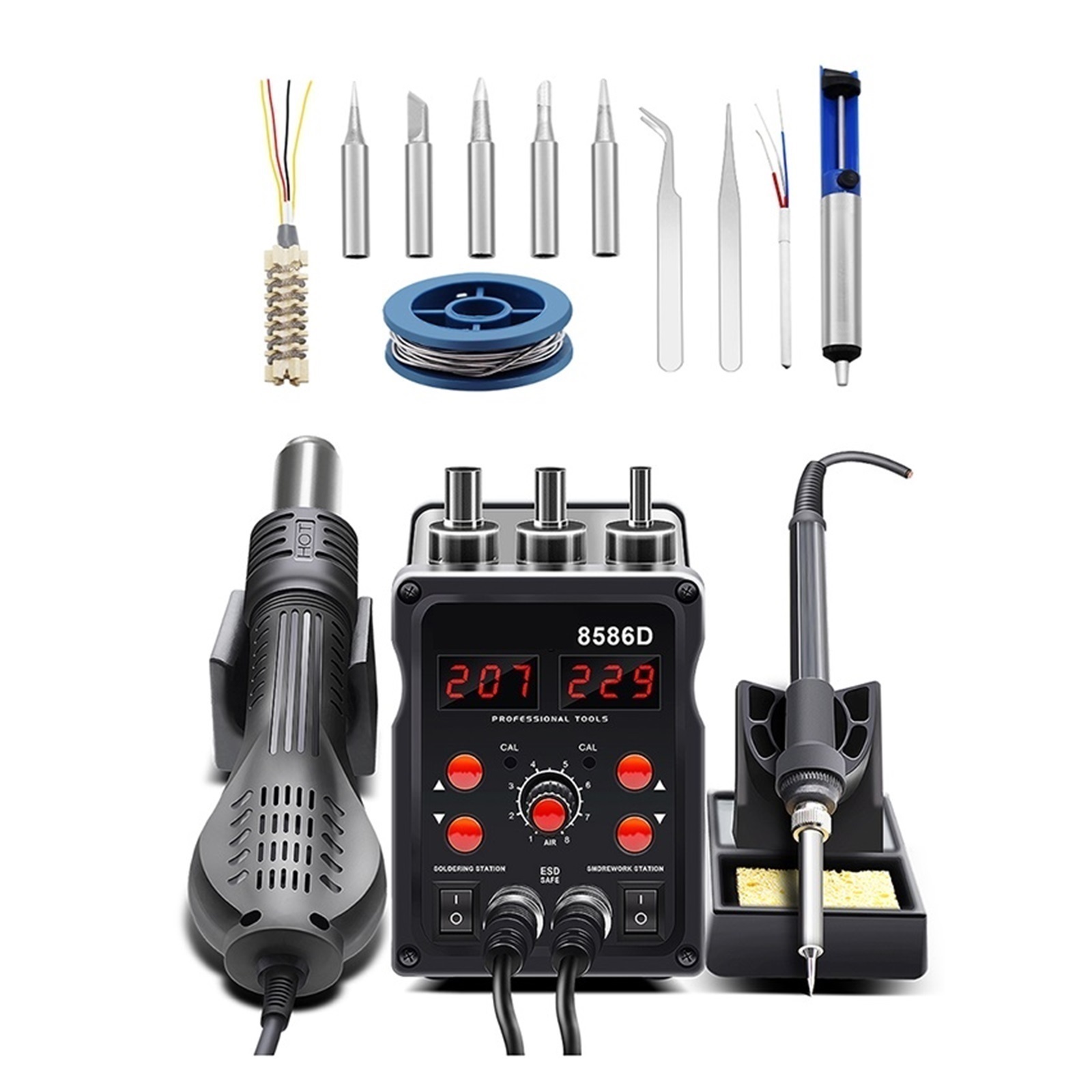 8586 Soldering Station Portable Digital Hot Air Gun BGA Rework Solder ...