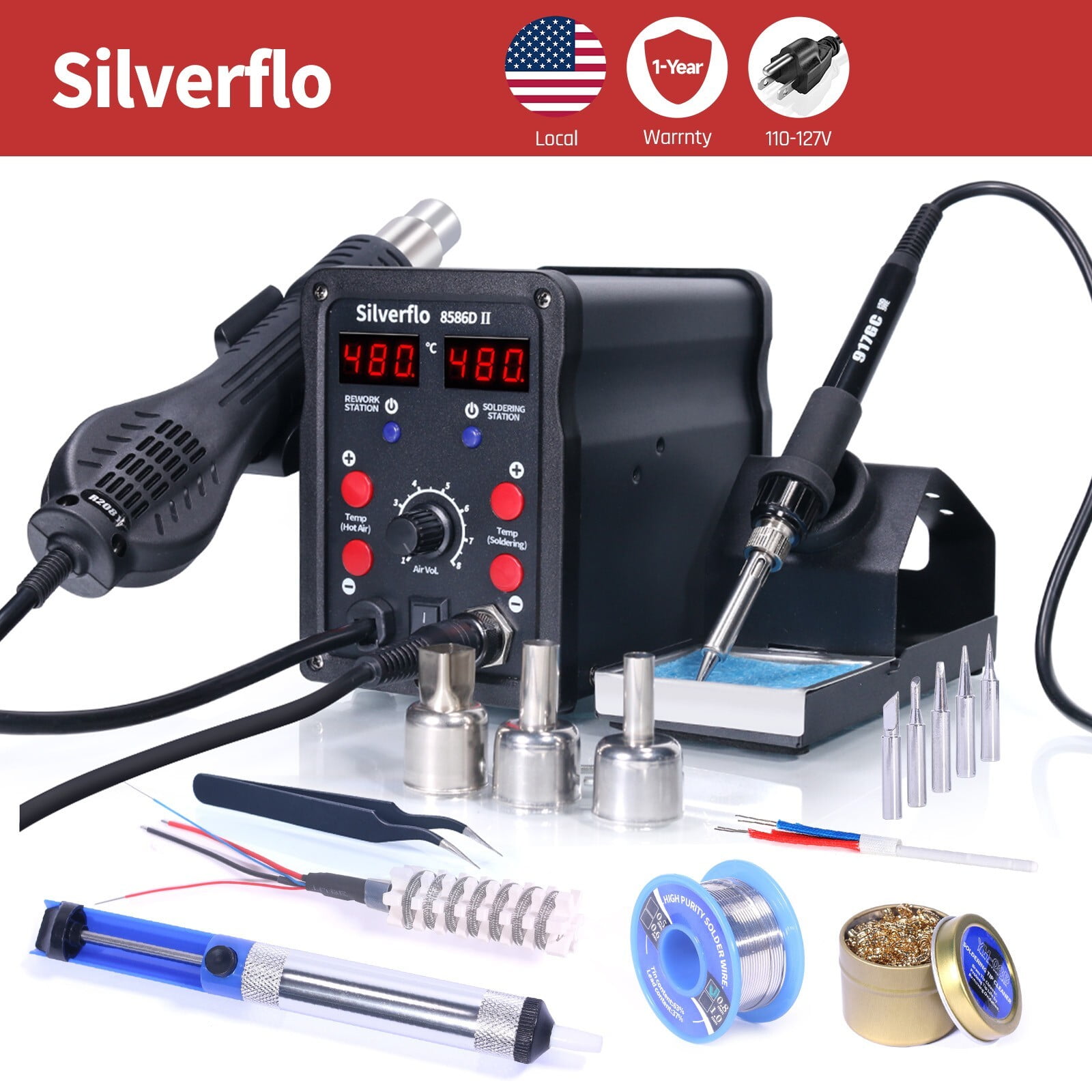 8586D Digtal Rework Solder Station 2 in 1 Soldering Iron station Kit ...