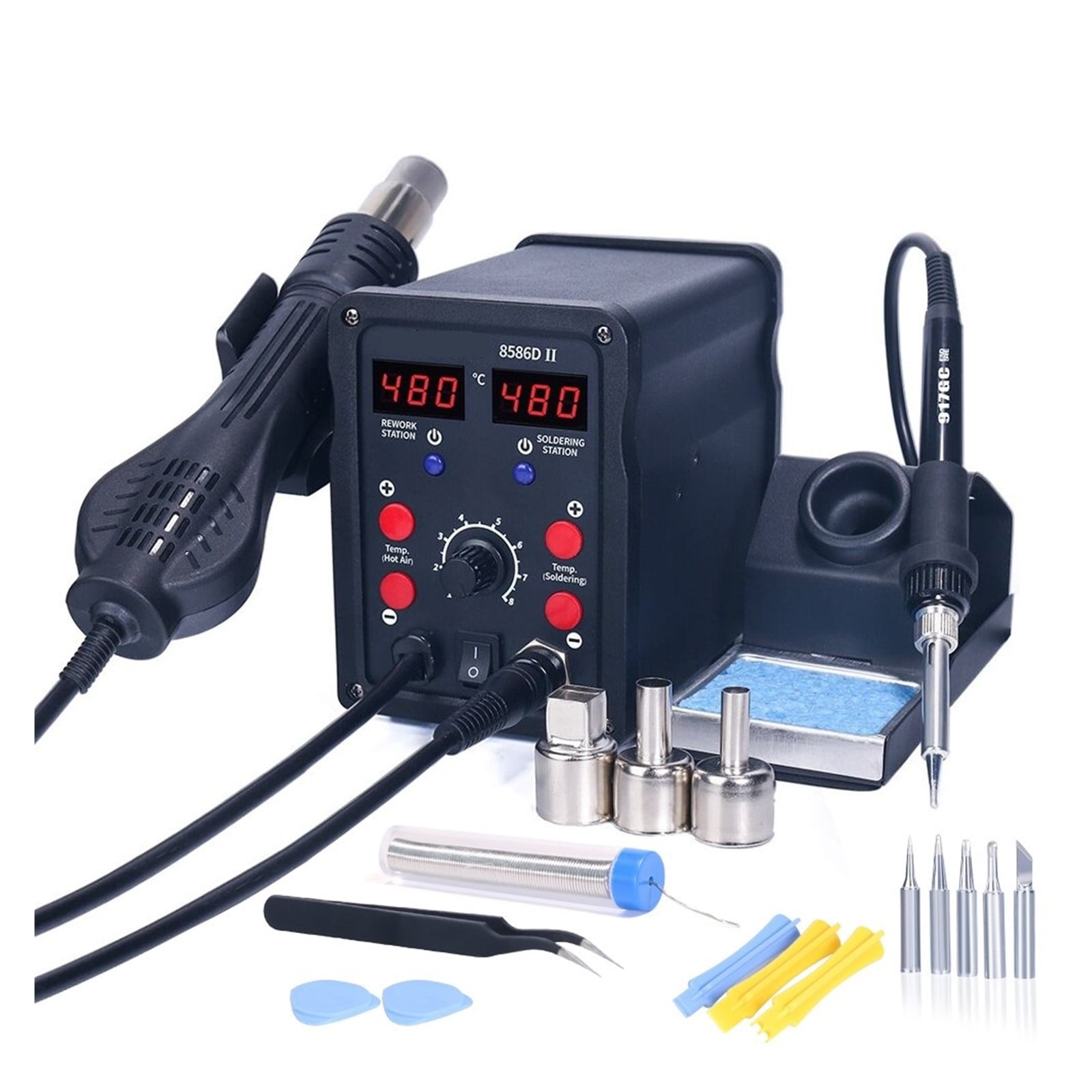 8586D Soldering Station 2 IN 1 Hot Air Gun Solder Station With 2 ...