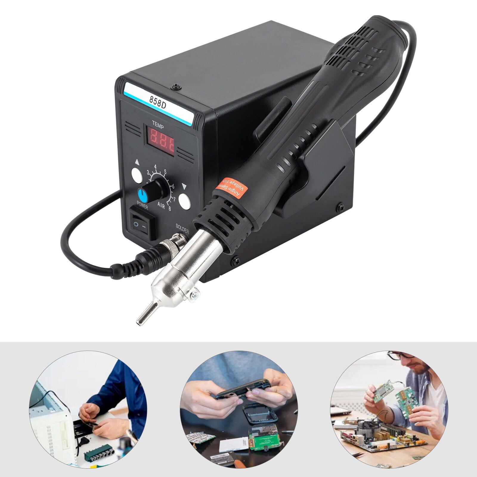 858D Hot Air Gun SMD Electric Rework Soldering Station Desoldering Tool Kit 700W - Walmart.com