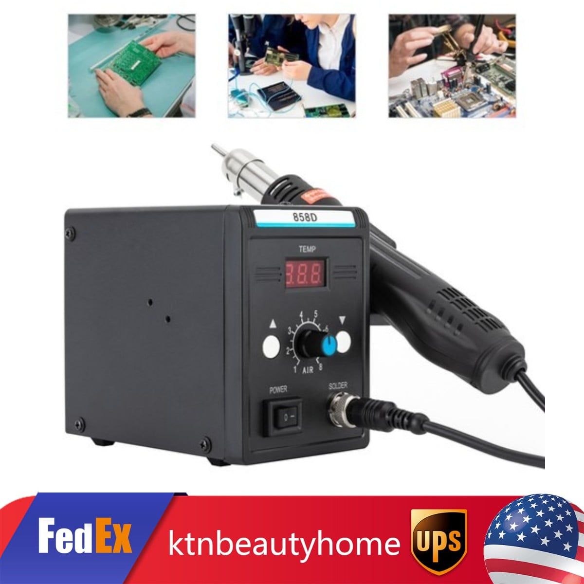 858D Pro Soldering Station Iron Reflow Rework Hot Air Gun Solder Tool ...