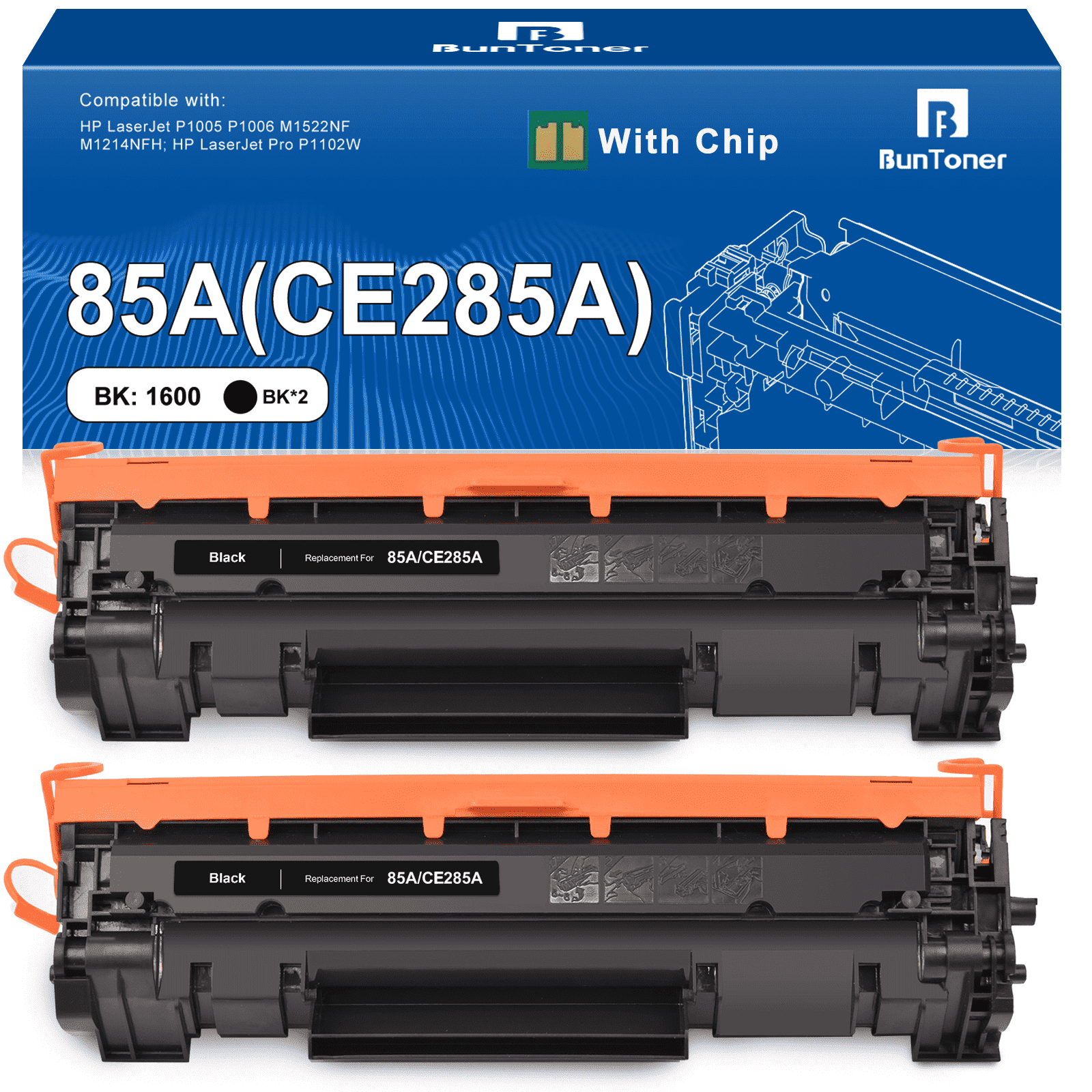 HP 85A 285A Black Toner Cartridge, 2-Pack for LaserJet Pro P1102w ...