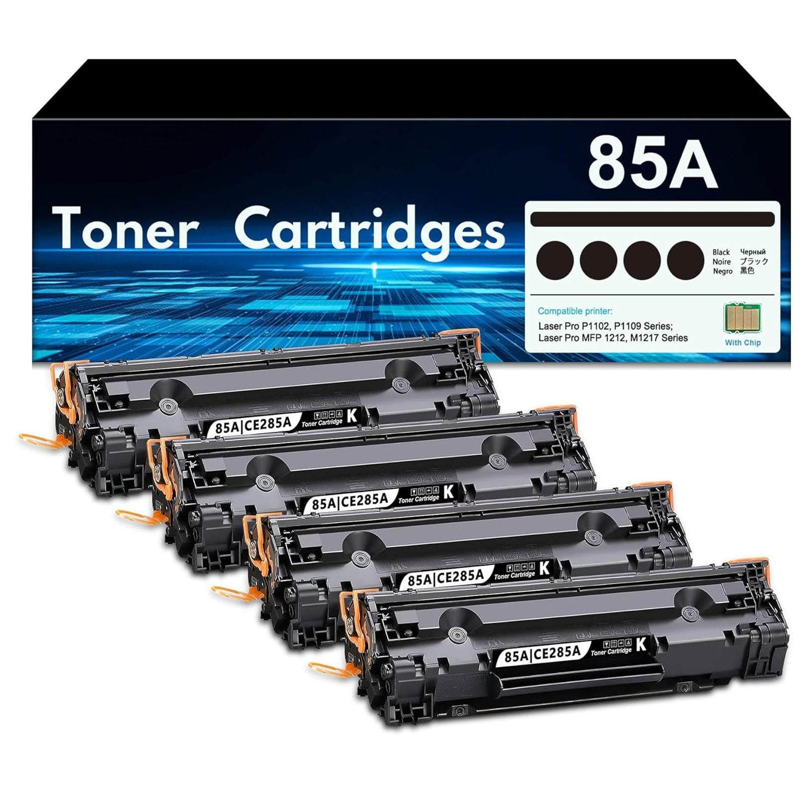 85A Black Toner Cartridges 4 Pack, CE285A 85A Cartridge Replacement for ...