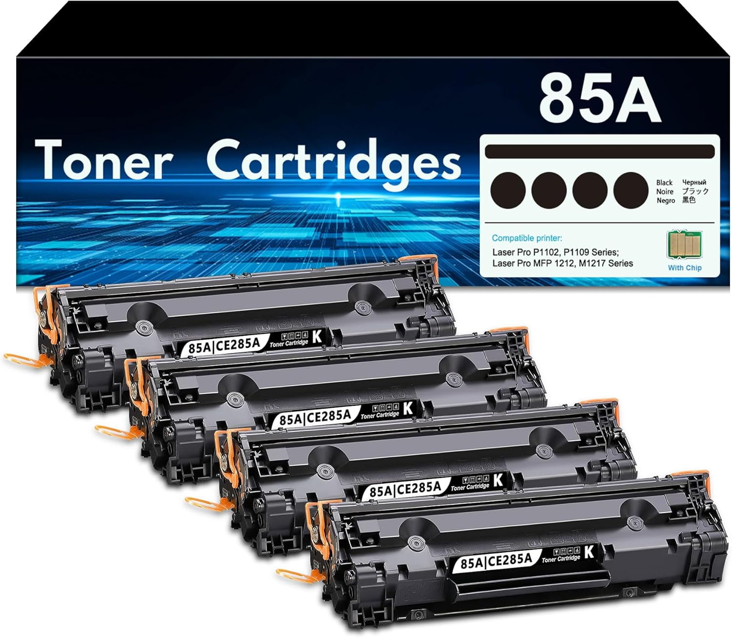 85A Black Toner Cartridges 4 Pack, CE285A 85A Ink Cartridge Replacement ...