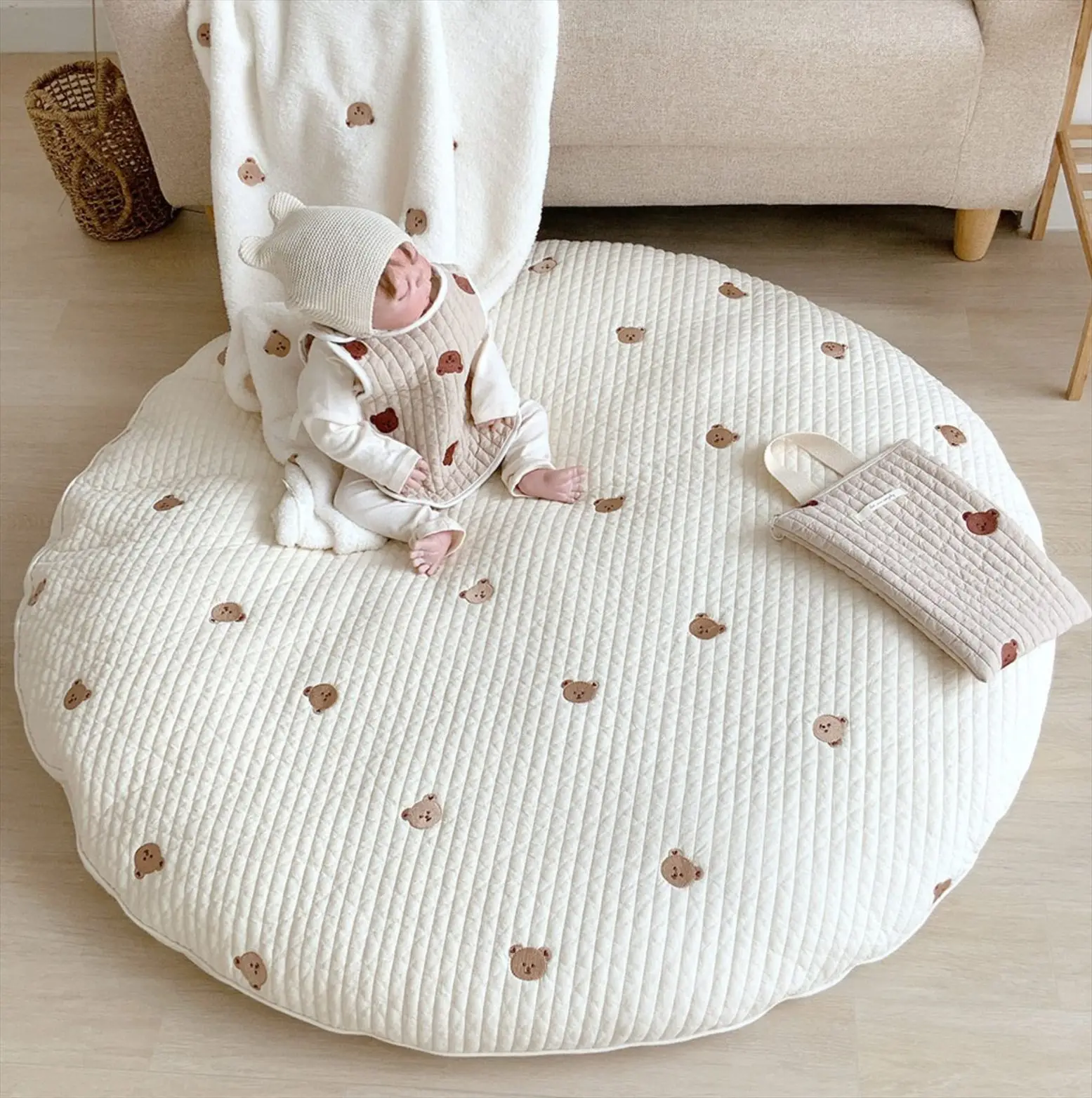 85CM Bear Embroidery Pad Removable Cotton Round Carpet Floor Rugs ...