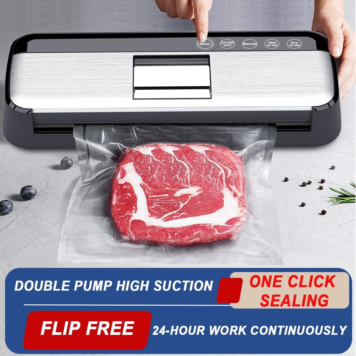 85KPa Vacuum Sealer Machine, One-Touch Automatic Food Sealer with 15 ...