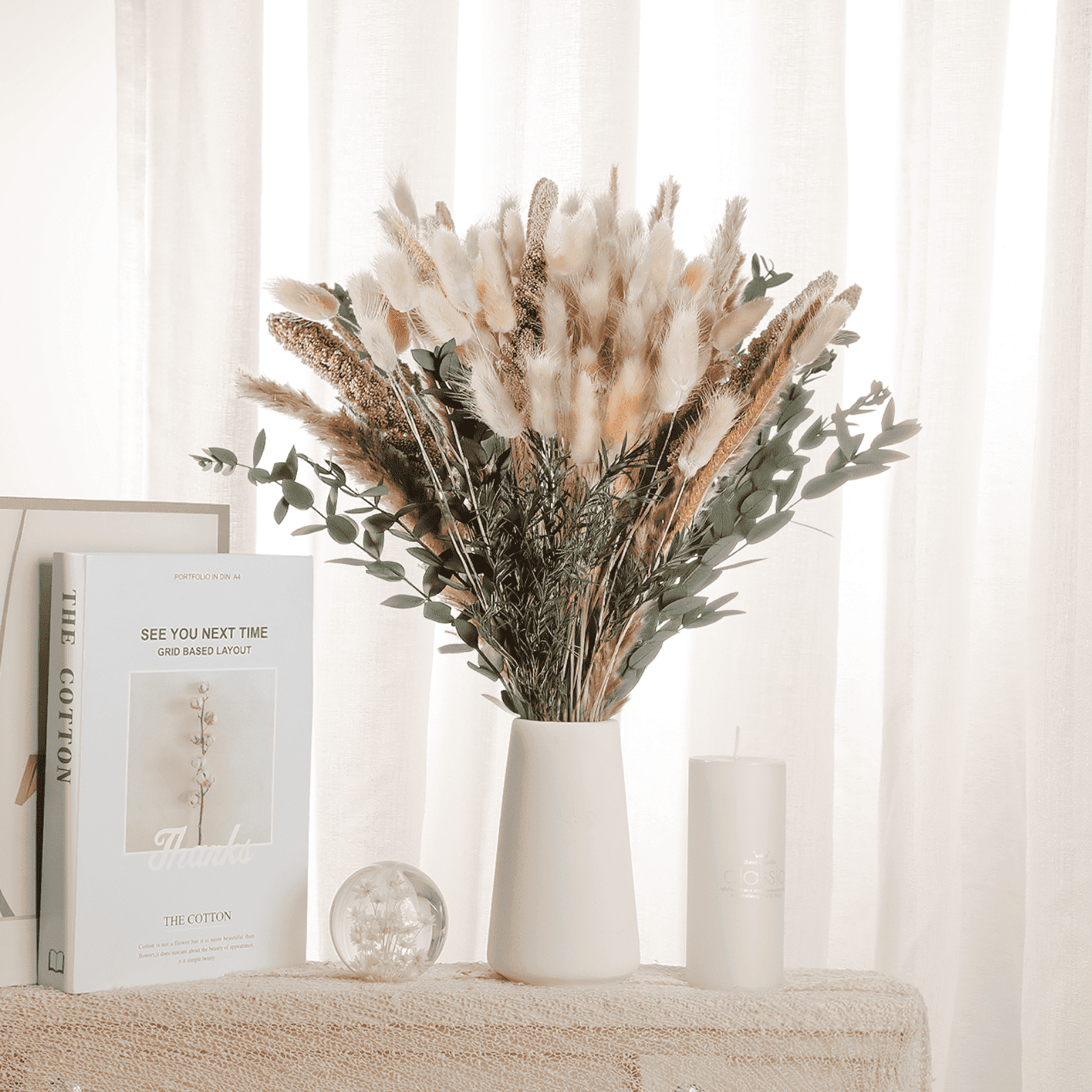 85PCS Long Natural Colorful Fluffy Dried Flowers Bouquet, Large Pampas ...