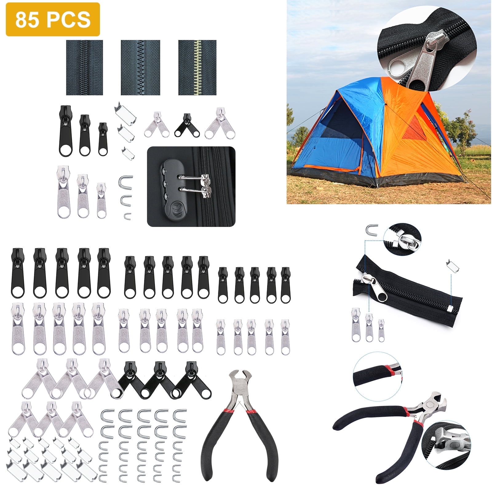 85Pcs Zipper Repair Kit Universal Zipper Fixer, Zipper Replacement Kit ...